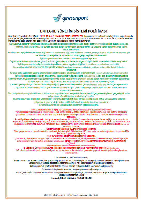 Entegre Yönetim Sistemi – Giresun Port